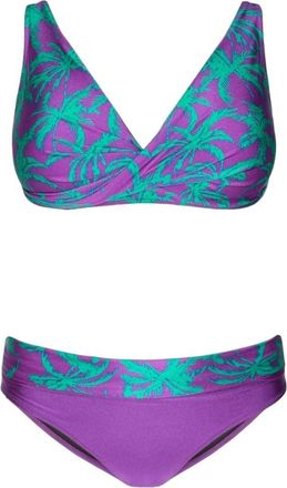Fiorella Rubino Femme, Maillots de bain, Violet, Taille: 42 FR Bikini avec Imprim&eacute; Tropical et Bande de Taille