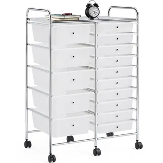 Yaheetech Chariot de Rangement Plastique Desserte &agrave; roulettes Tour de Rangement avec 15 Tiroirs Multicolores 4 roulettes Universelles 2 avec Freins 63 x 37 x