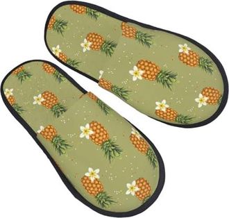 Generic Chaussons Maison Ananas Sur Fond Vert Légers Chaussons Confortable Pantoufles Pour Unisex Hôtels Chambre L