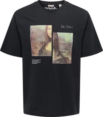 Only & Sons Only & Sons, Homme, Tops, Noir, Taille: M T-shirt imprim&eacute; &agrave; manches courtes et col rond