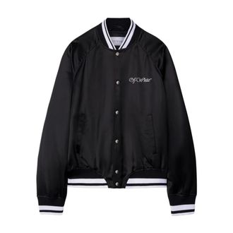 Off-white Homme, Vestes, Noir, Taille: S Blouson Bomber Noir Satin&eacute; avec Logo Brod&eacute;