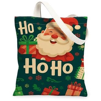 Generic Sacs fourre-tout en toile de Noël, motif Père Noël festif, sacs à provisions réutilisables, vacances amusantes, légères et lavables, bandoulière C, Ve