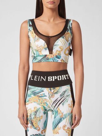 Plein Sport Top de sport cropped &agrave; &eacute;paules d&eacute;nud&eacute;es et imprim&eacute; graphique