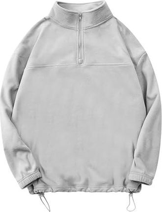 Generic Sweat-shirt en polaire confortable pour homme - Double revers en polaire tendance avec une demi-fermeture éclair ample et polaire pour la vie quotidie