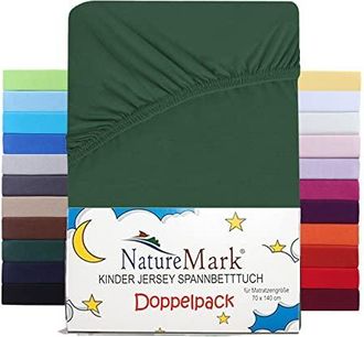 NatureMark Lot de 2 draps-housses pour enfant - 70 x 140 cm - Jersey doux, 100 % coton - Pour lit de bébé et lit denfant - Vert foncé