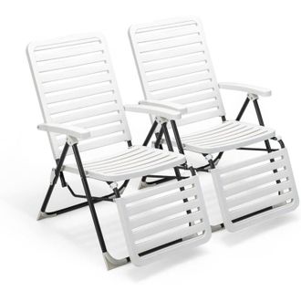 Costway Costway - Lot de 2 Chaise Longue Inclinable avec Dossier R&eacute;glable &agrave; 7 Positions, Fauteuil de Jardin Pliante en pp R&eacute;sistant, Bain de Soleil pour