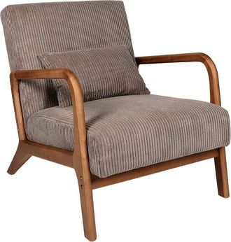 The Home Deco Factory The Home Deco Factory - Fauteuil lounge en velours c&ocirc;tel&eacute; taupe et bois - tako