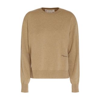 Marni Logo-bestickter Kaschmir-Pullover - - Knitwear - Damen - Braun - 2XS