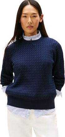 Tommy Hilfiger Pull Femme Cable Fine Torsadé, Bleu (Dark Night Navy GS Tipping), M