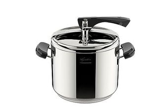 Lagostina Marmite à pression La Classica Lagofusion, autocuiseur Ø 22 cm, capacité 7L, avec panier, livre de recettes et écodose, poignées en Bakélite, valve à 
