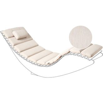 Beliani Auflage f&uuml;r Gartenliege Hellbeige Stoff Gesteppt 180x60x5 cm UV-Best&auml;ndig Modernes Design Liegenauflage mit Kissen und Befestigungsb&auml;ndern