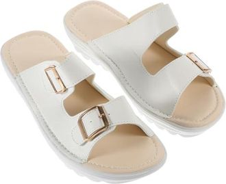 Yardwe Pantoufles de Plage pour Femme en Cuir V&eacute;ritable Blanc Taille 41 Semelle &Eacute;paisse Confortable L&eacute;g&egrave;res et Solide pour L&Eacute;t&eacute; les Vacances Sorties D&eacute;contra