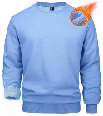 Magcomsen Herren Langarm Fleecepullover Basic Herbst Sweatshirt mit Rundhals Ausschnitt Herren Warm Sportlich Freizeitshirts Gefüttert Essentials T-Shirts Hellb