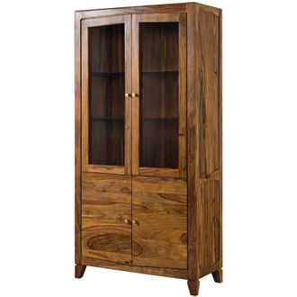 Massivmoebel24 Vitrine Sheesham 100x45x200 braun lackiert ancona 135