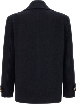 Balmain Virgin Wool Double-Breasted Coat - Black