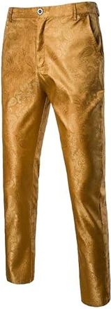 Generic Pantalon de costume &eacute;l&eacute;gant cachemire pour homme - Avec devant plat - Pantalon jacquard d&eacute;contract&eacute; - Pour f&ecirc;te de mariage - Motif floral, dor&eacute;, XXL