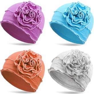 Dreshow Fleur Bonnet de Perte de Cheveu Bonnet à Fleurs Contre le Cancer de Casquettes Chapeau Doux pour Femme Contre le Cancer