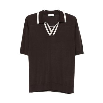 Paolo Pecora Homme, Tops, Brun, Taille: L Polo en maille de coton avec col en V