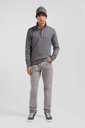 Eden Park Pull Col Maillot En Coton Et Cachemire Gris Coupe Regular