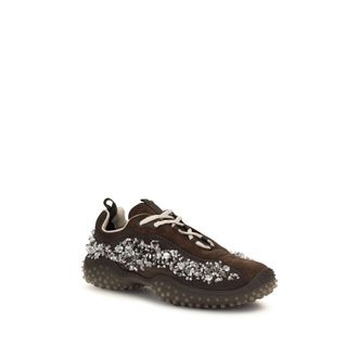 Miu Miu Crystal-Embellished Suede Sneakers - Brown