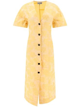 Ganni Botanisches Jacquard-Midikleid - Gelb