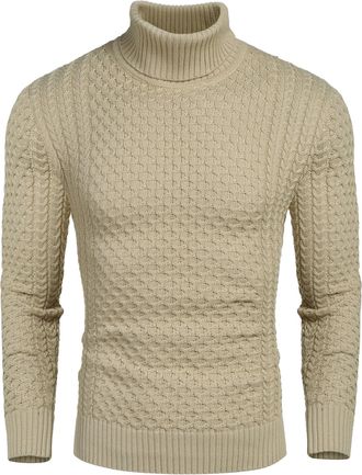 Coofandy Pullover f&uuml;r Herren Rollkragenpullover Strickpullover Rollkragen Winterpullover M&auml;nner Pullover Stehkragen Feinstrickpullover Slim Fit Khaki-1 XL