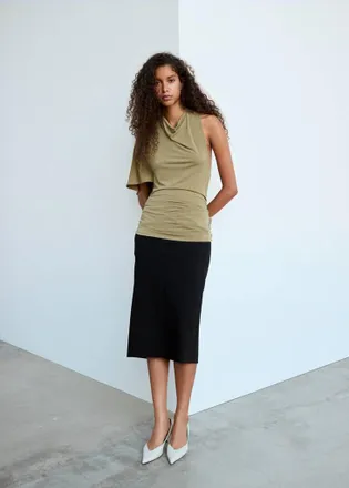 Mango Blouse drap&eacute;e asym&eacute;trique kaki - Femme - XS - MANGO