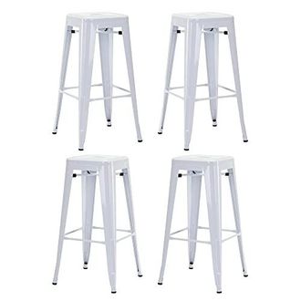 Duhome Tabouret de Bar Industriel Chaise Salle &agrave; Manger Lot de 4 Tabouret Empilables Si&egrave;ge Bistrot Cadre en M&eacute;tal pour Cuisine Restaurants (Blanc, 76cm)