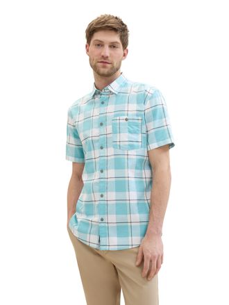 Tom Tailor Herren Basic Tailliertes Hemd mit Karomuster, turquoise multicoloured check, XL