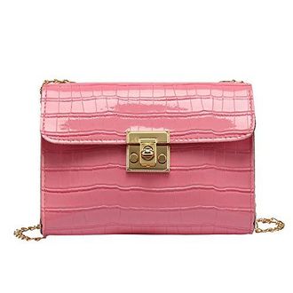 Generic Petit sac carr&eacute; tendance pour femme avec cha&icirc;ne de verrouillage &agrave; l&eacute;paule et port de charge, rose, 18X7X13