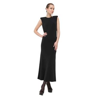 Patrizia Pepe Maxikleid mit Schulterpolstern und offenem R&uuml;cken - - Dresses - Damen - Schwarzk - S