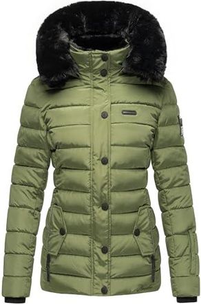 Navahoo Milianaa Veste dhiver matelass&eacute;e chaude pour femme avec capuche amovible en fourrure synth&eacute;tique Tailles XS &agrave; 3XL, Vert olive, M