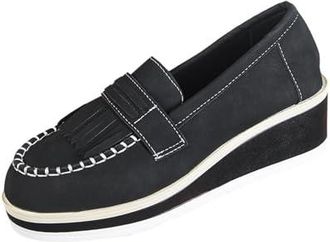 Generic Mocassins pour femme - Large largeur - Chaussures de marche &agrave; pompons - Couleur unie - Classiques - &Eacute;l&eacute;gantes - Respirantes - Confortables - Chaussure