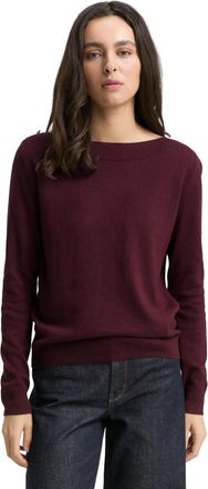 Tom Tailor Damen 1047699 Strickpullover mit U-Boot-Ausschnitt, 10525-Dark Red Mélange, L