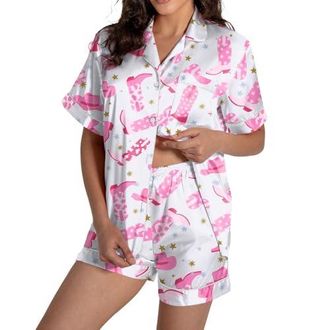 Generic Ensemble de Pyjama d&eacute;t&eacute; pour v&ecirc;tements de Nuit Confortables avec col en V imprim&eacute; Floral pour Un Usage Quotidien f18