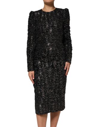 Dolce & Gabbana Womens Black Sequin Boucl&eacute; Tweed Sheath Dress Polyester Silk Acetate Nylon