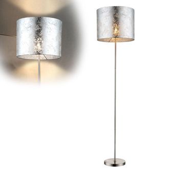 Globo Lighting LED Stehleuchte Textil Wohnzimmer Standleuchte silber-metallic Wohnzimmerlampe stehend, mit Schalter aus Nickel-matt, 1x E27 LED warmweiß, DxH 40 x 16