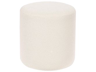 Beliani Pouf Hocker Stoffbezug Boucl&eacute; wei&szlig; rund 39cm Polsterhocker 41cm hoch modern Moab