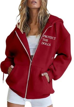 Generic Sweat &agrave; capuche pour femme, veste &agrave; capuche longue, sweat &agrave; capuche avec manches longues, fermeture &eacute;clair, manteau surdimensionn&eacute;, style sport, ferme