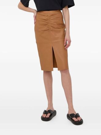 Notes du Nord jupe fendue en cuir &agrave; coupe mi-longue - Marron