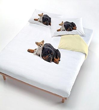 Italian Bed Linen Digital cp-dig-2p Bettbezug, 100% Baumwolle, Doppelbett 505 Hunde (250 x 200 cm + 2/52 x 82 cm) braun