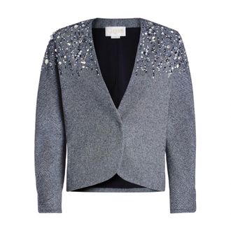 Genny Lurex Fischgr&auml;t-Blazer mit Kristallen und Perlen - - Jackets - Damen - Blau - S