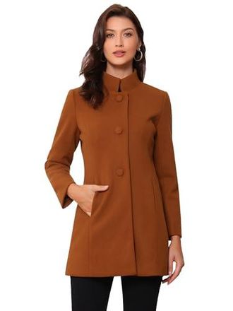 Allegra K Manteau dhiver mi-long &agrave; col montant simple boutonnage pour femme, Marron et rouge., L