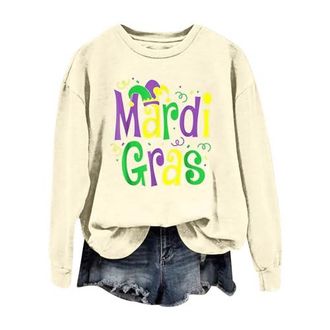 Generic Mon panier avec lettres imprim&eacute;es et col rond Sweat-shirt de No&euml;l pour femme, beige, XXL