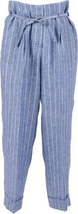 PESERICO Femme, Pantalons, Bleu, Taille: 44 FR Pantalon en Lin M&eacute;lange &agrave; Rayures Fines