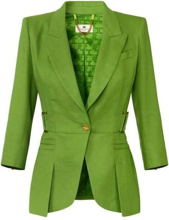 Elisabetta Franchi Femme, Vestes, Vert, Taille: 44 FR Veste en m&eacute;lange de lin