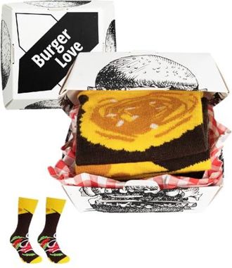 Rainbow Socks Mini boîte de chaussettes Burger Socks - Chaussettes amusantes pour homme et femme - 1 paire, Mini chaussettes Burger, 41-46