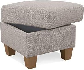 Cavadore Cavadore Hocker Ammerland / Stauraumhocker mit Holzfüßen, als Fußhocker oder Beistellhocker / 58 x 48 x 58 / Strukturstoff, Beige