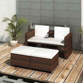 vidaXL 4-tlg. Garten-Lounge-Set mit Kissen Poly Rattan Braun - Vidaxl