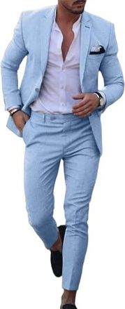 Generic Costume rétro en lin pour homme - 2 pièces - Costume de mariage de plage en seersucker pour homme - Tenue dinvité de mariage - Costume pour garçons dh